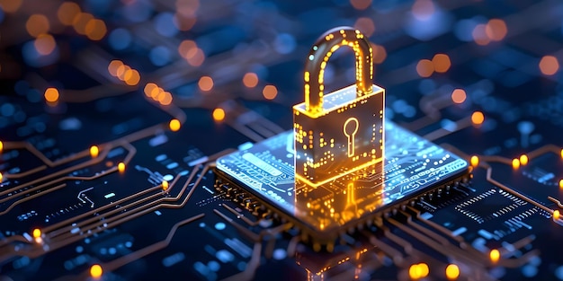 Securing Data Connections With Network Security And Binary Code Padlock