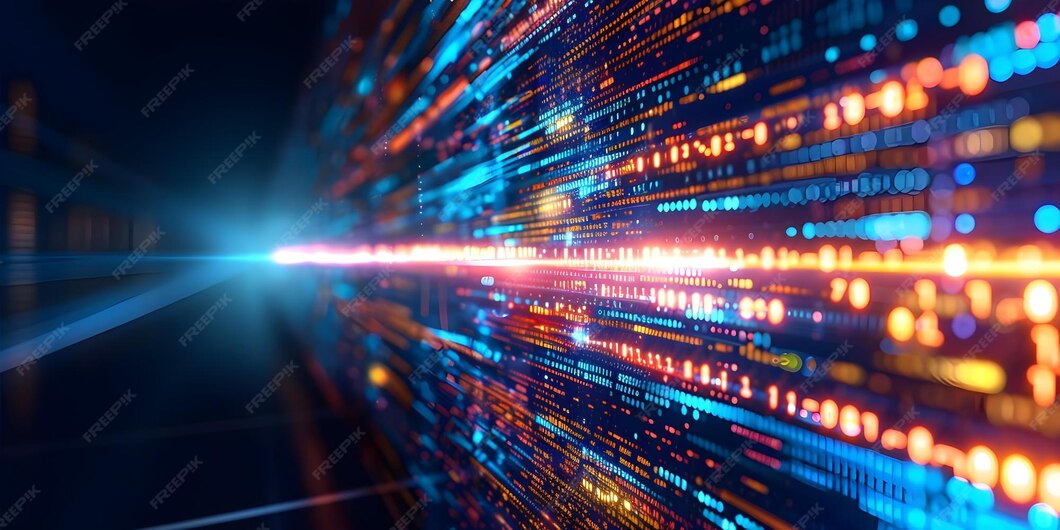 Securing Data Digital interface displaying encryption algorithm code ...