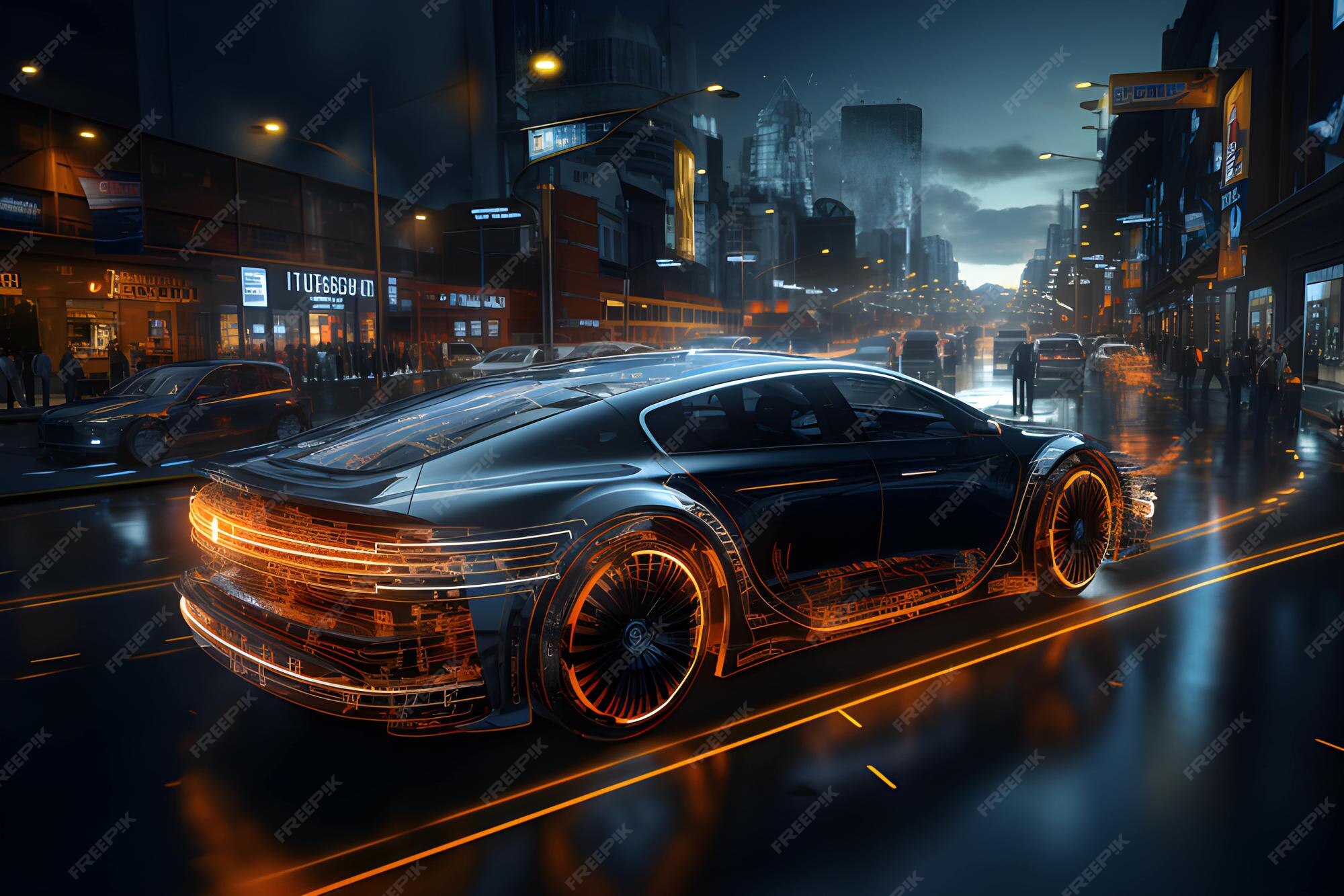 Premium AI Image | selfdriving car in a futuristic scenario Premium AI Image | selfdriving car in a futuristic scenario