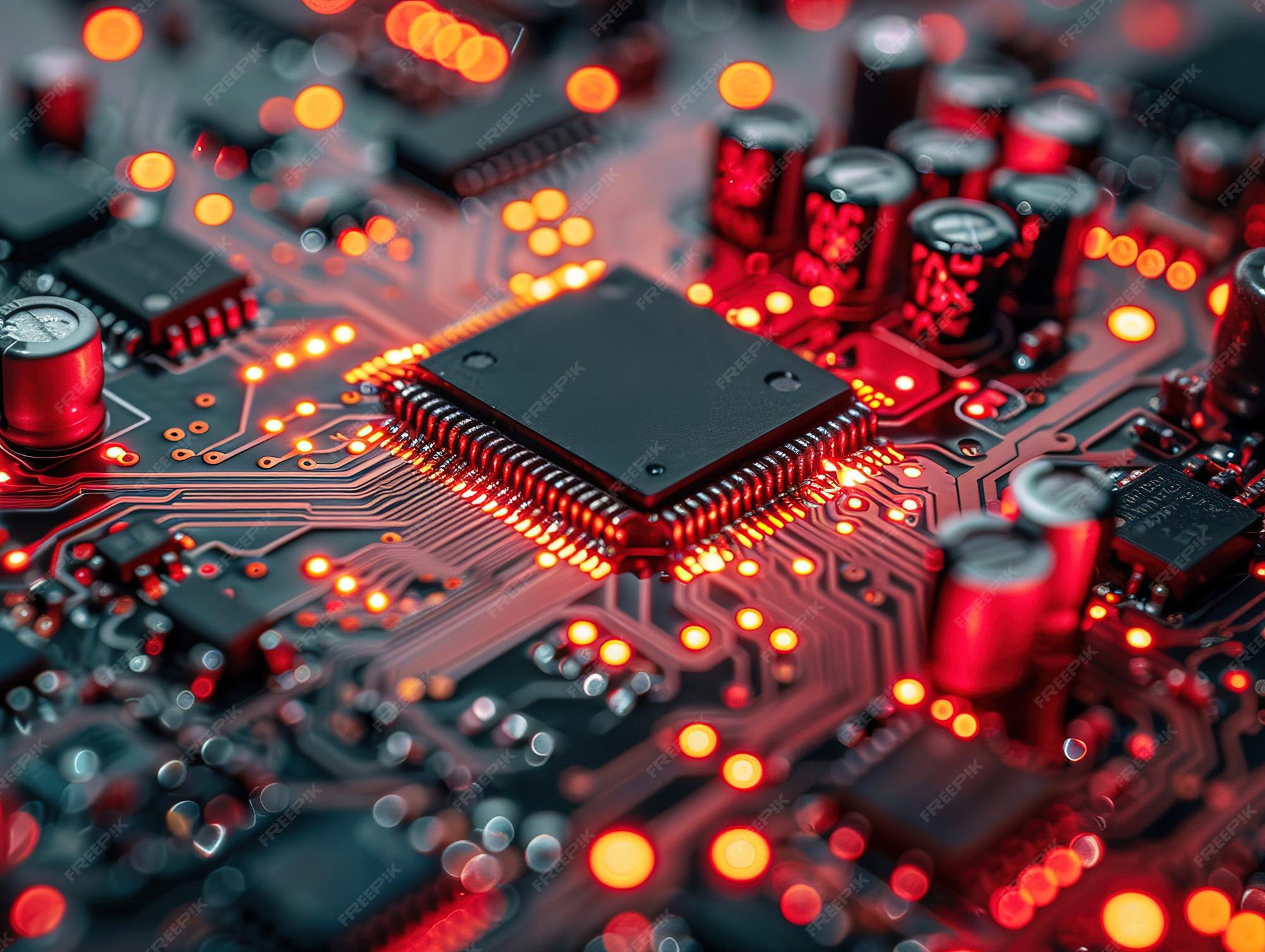 Semiconductor Industry Conception Hightech Computer Board With Chip Circuit Board Cpu Processor