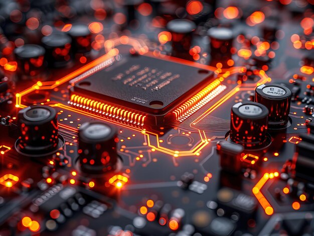 Semiconductor Industry Conception Hightech Computer Board With Chip Circuit Board Cpu Processor