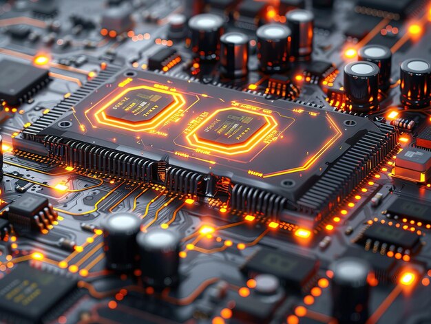 Semiconductor Industry Conception Hightech Computer Board With Chip Circuit Board Cpu Processor