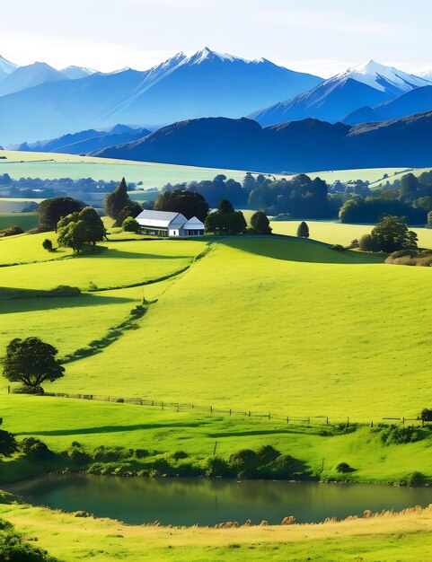 Premium AI Image | Serene New Zealand Farm ai generated Premium AI Image | Serene New Zealand Farm ai generated
