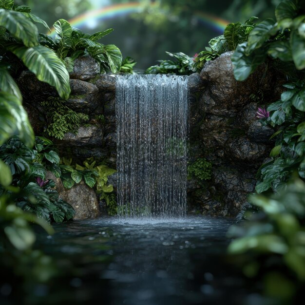 Serene waterfall in lush tropical garden | Premium AI-generated image Serene waterfall in lush tropical garden | Premium AI-generated image