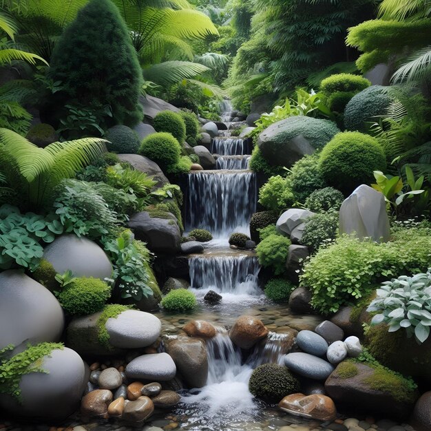 Serene Waterfall Oasis Background | Premium AI-generated image Serene Waterfall Oasis Background | Premium AI-generated image