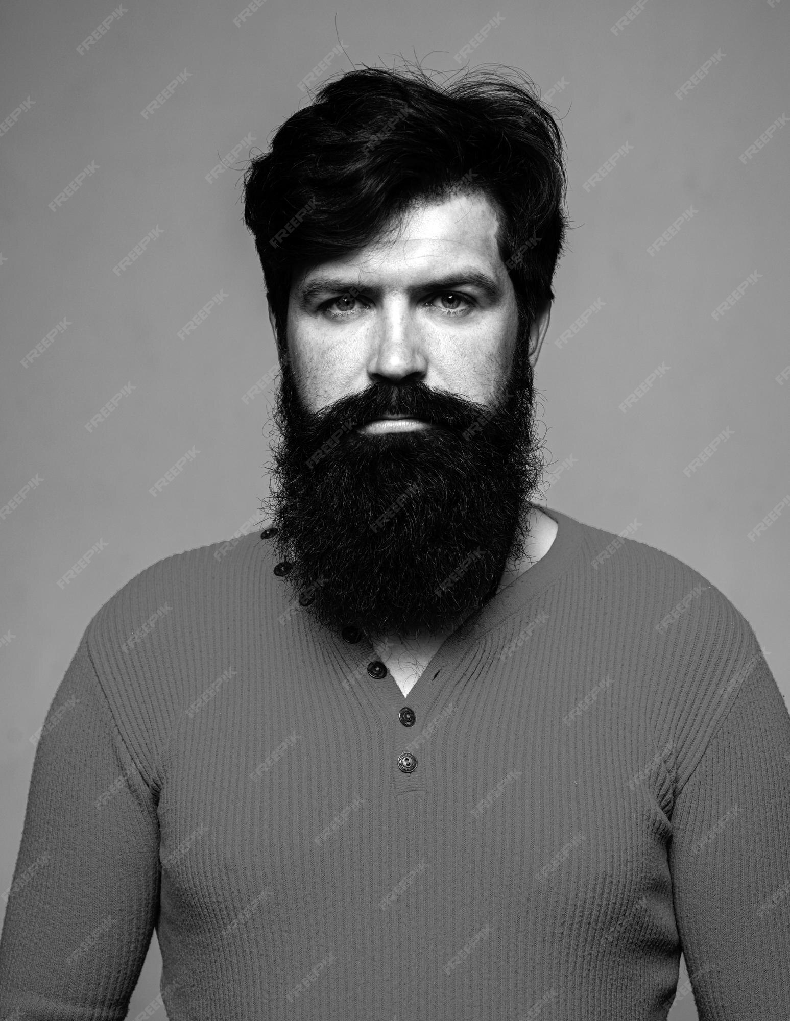 Premium Photo Serious Bearded Man Portrait Looks Seriously Isolated