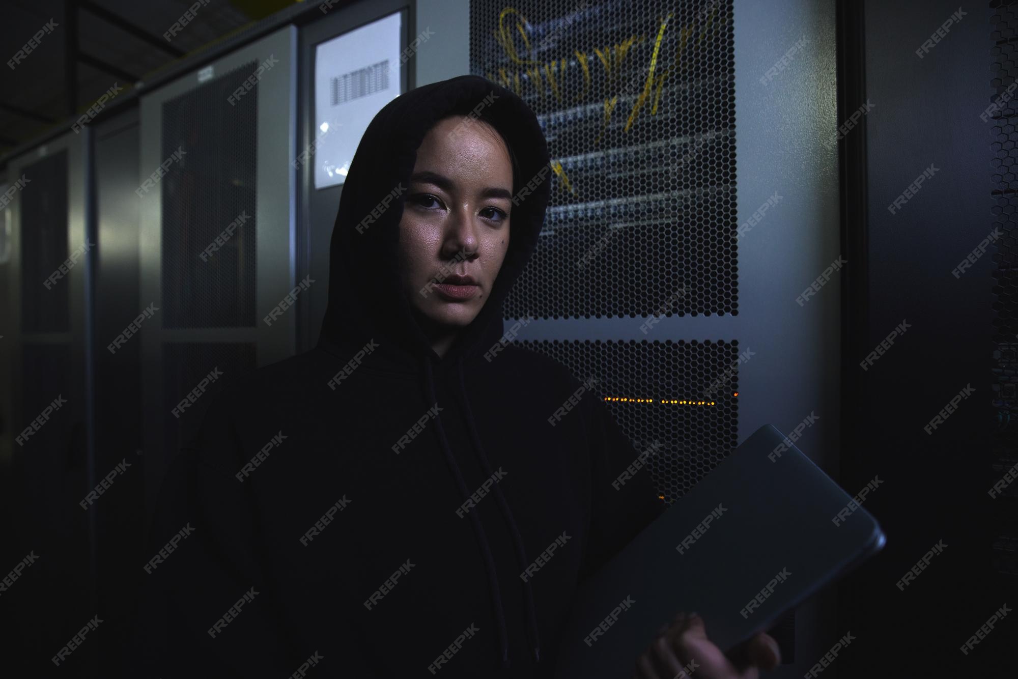 Premium Photo Server Hacker And Database With Portrait Of Woman For