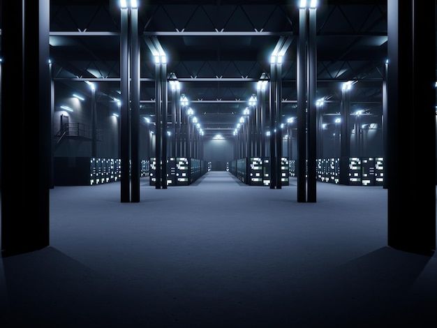 Premium Photo Server Racks In Cloud Data Center With Database Hardware And Cluster Computer