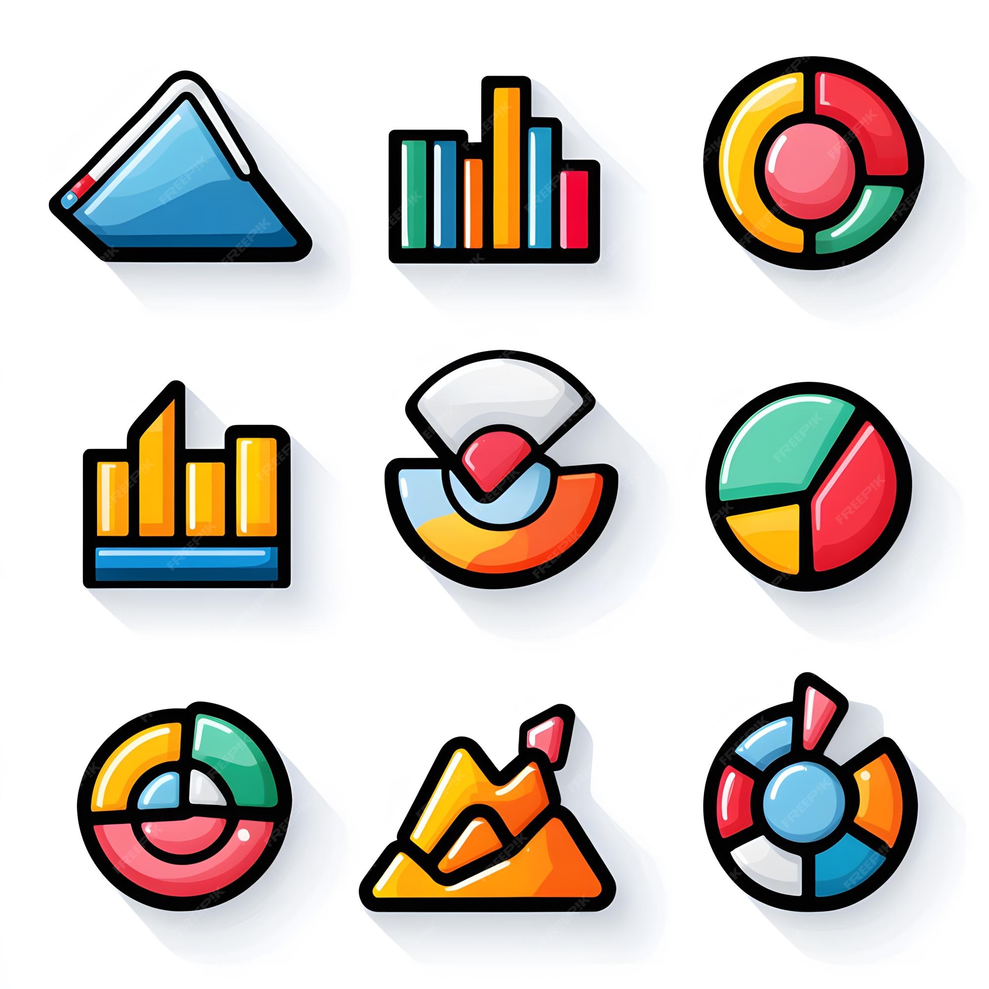 A set of chart icons with images of various chart types including bar ...