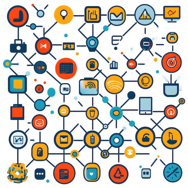 Set Of Connection Icons With Visuals Of Interlinked Nodes Data Pathways And Communication