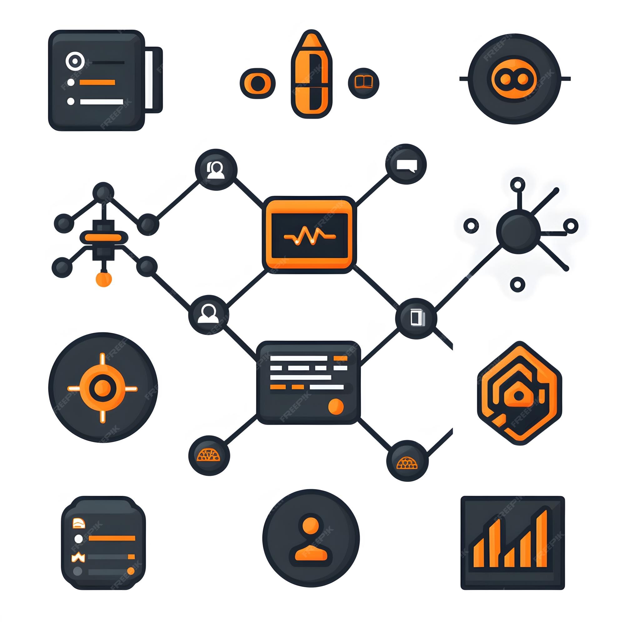 Set Of Connection Icons With Visuals Of Interlinked Nodes Data Pathways And Communication
