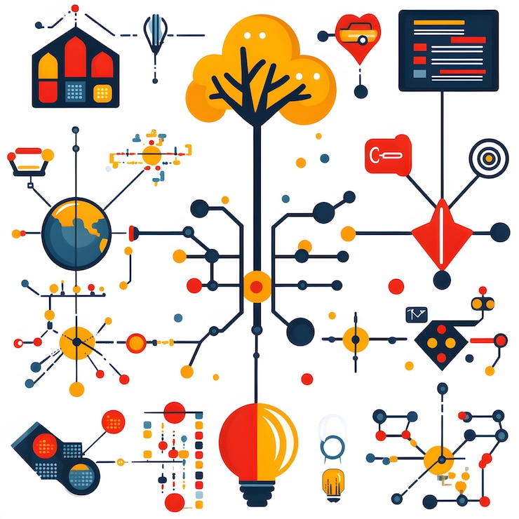 Set of icons illustrating various diagrams with visuals of flow ...