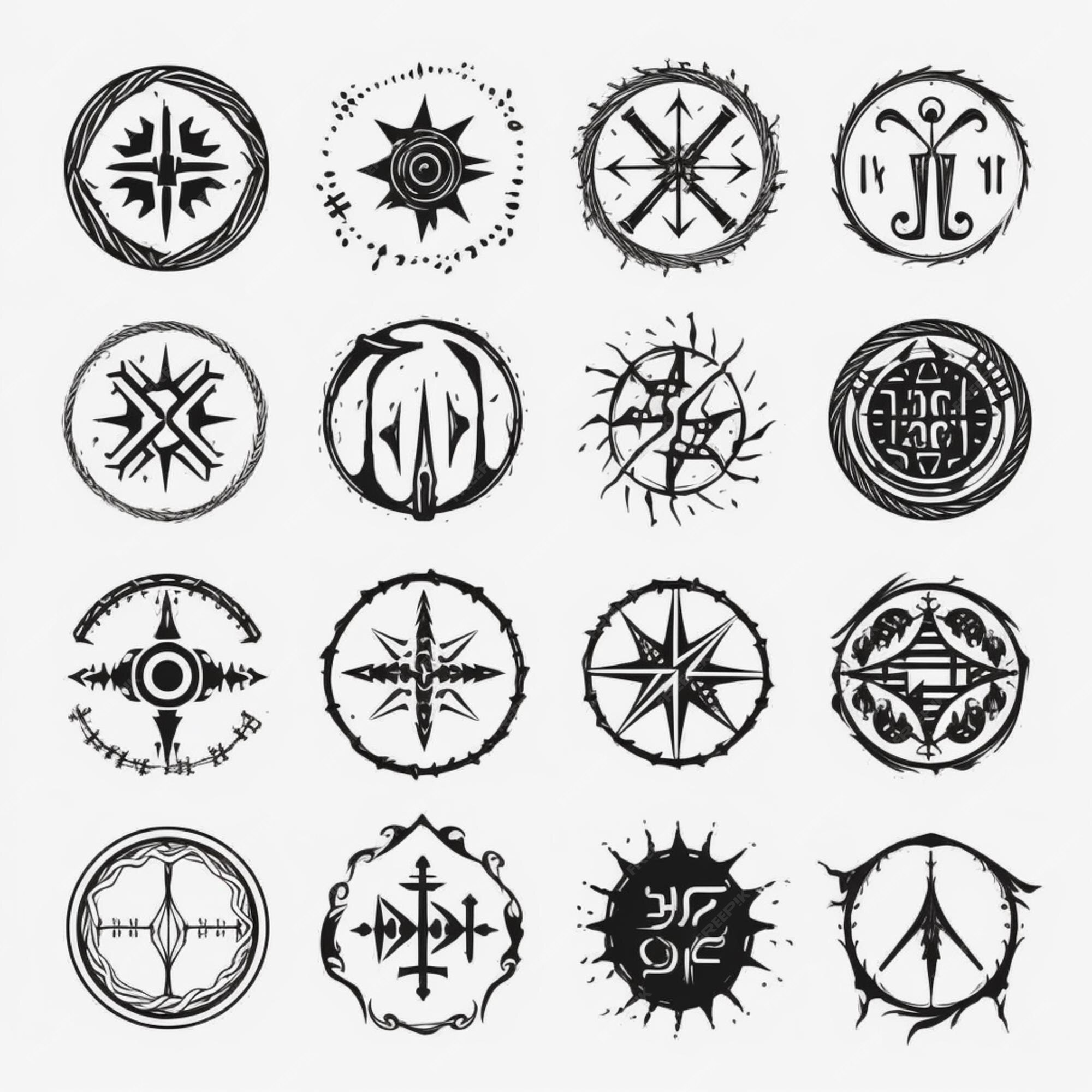 Premium Photo | A set of nine different symbols and their meanings ... Premium Photo | A set of nine different symbols and their meanings ...