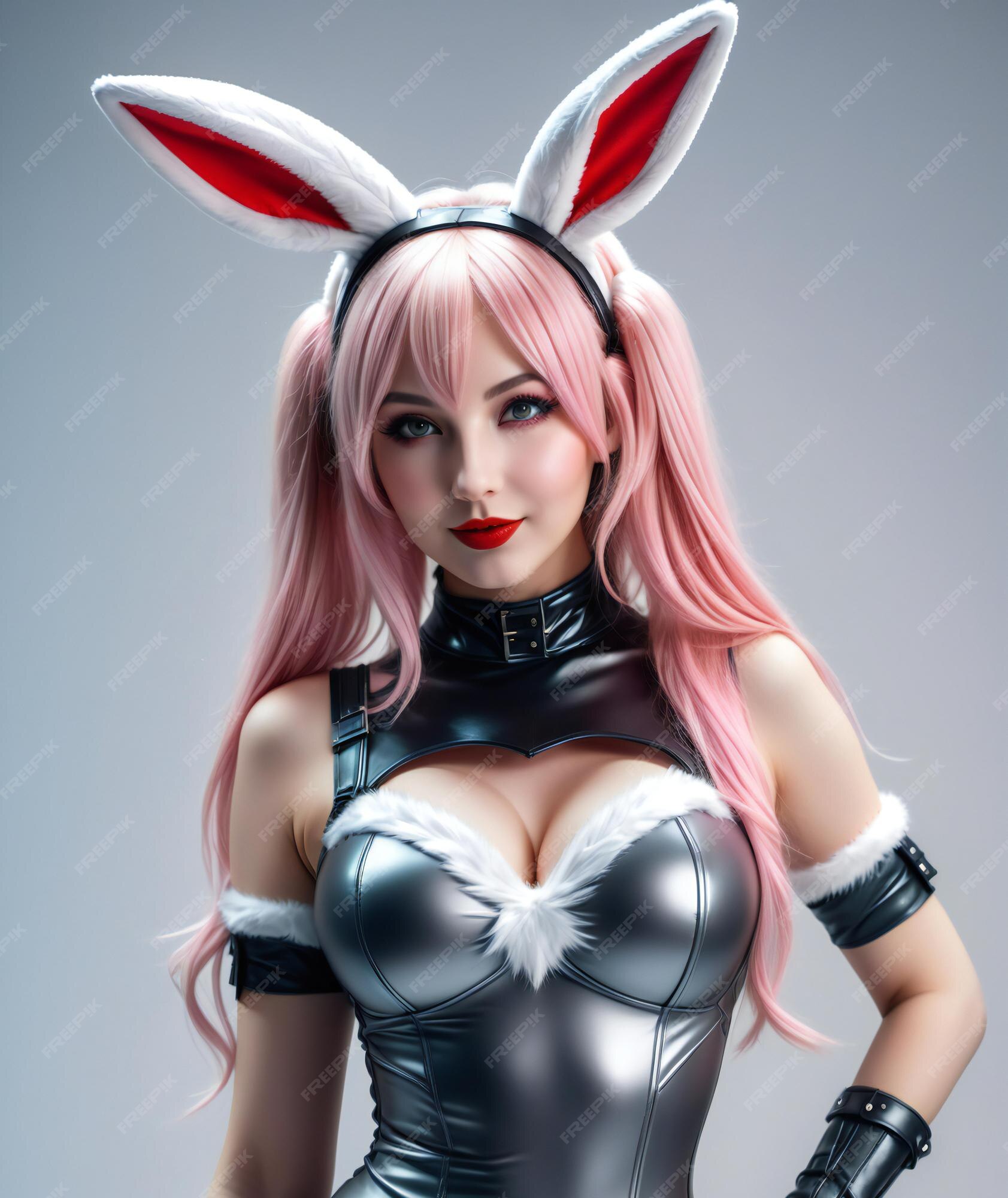 Premium Ai Image Sexy Bunny Girl With Long Pink Hair Cute Woman With Bunny Ears Easter Bunny