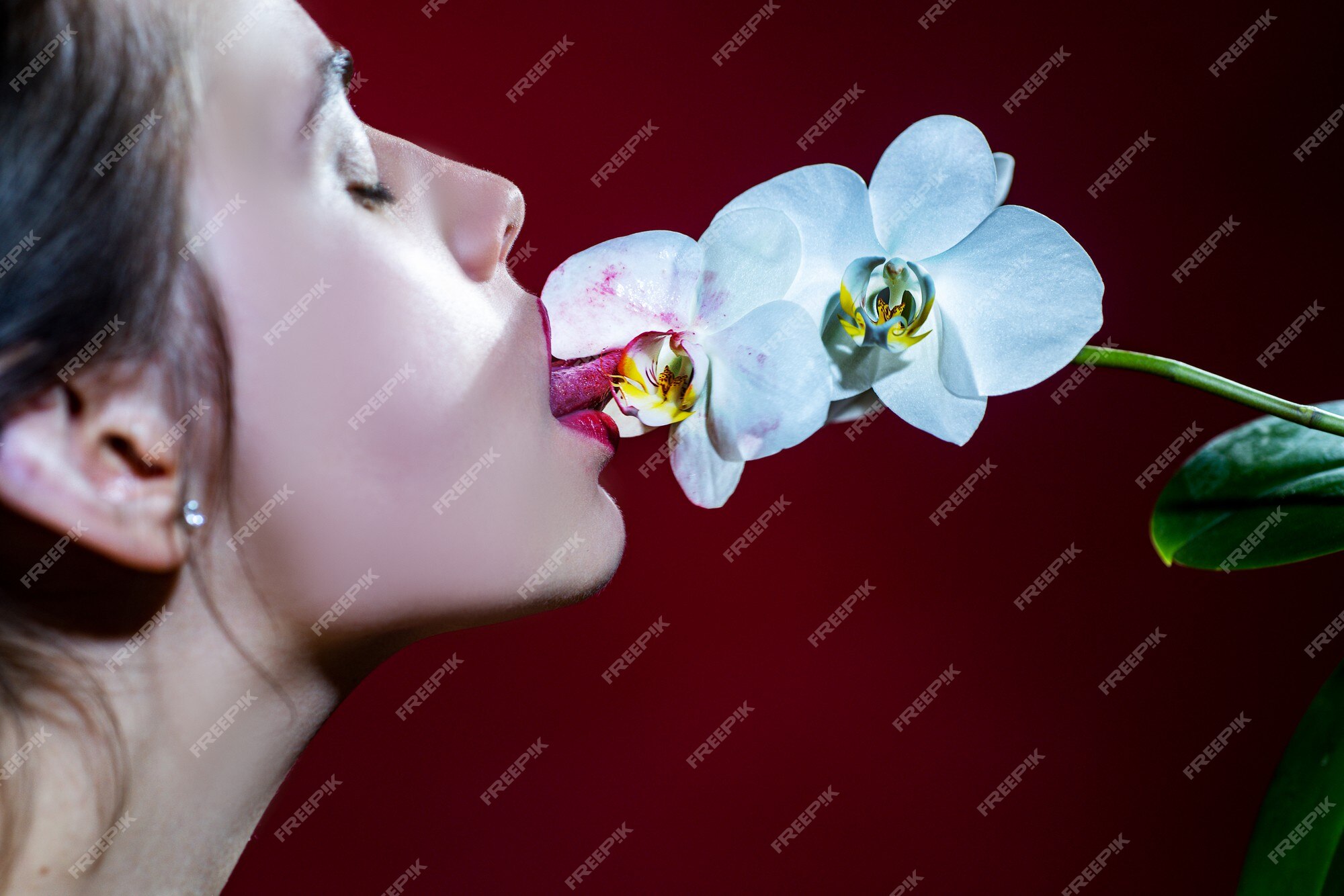 Premium Photo Sexy Girl Lick Orchid Flower Orchids Oral Tongue
