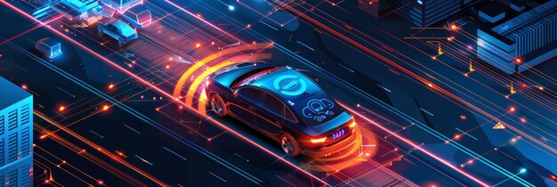 Sharp isometric illustration of a selfdriving car in action showcasing ... Sharp isometric illustration of a selfdriving car in action showcasing ...
