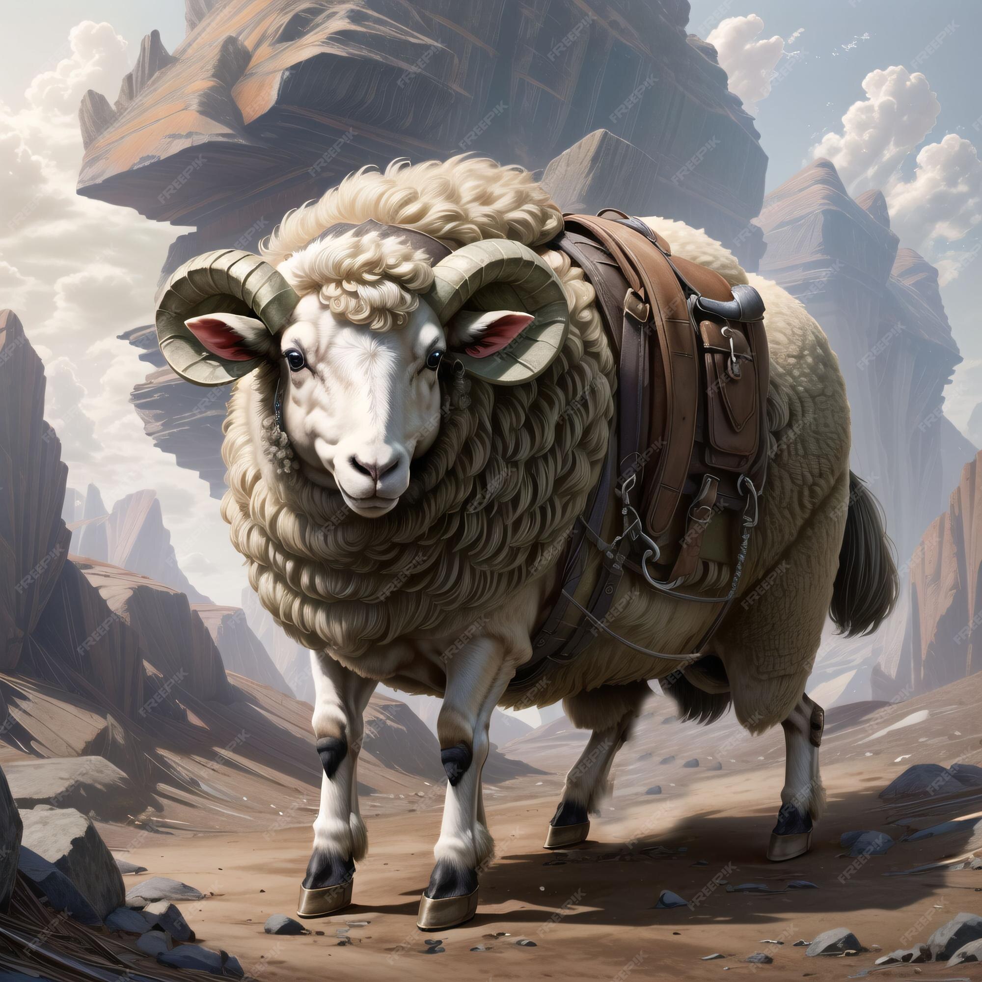 Premium Ai Image A Sheep With A Saddle On Its Back Stands In A Desert Landscape
