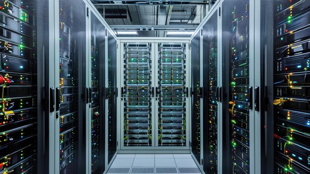 Premium Photo | Shot of corridor in working data center Premium Photo | Shot of corridor in working data center