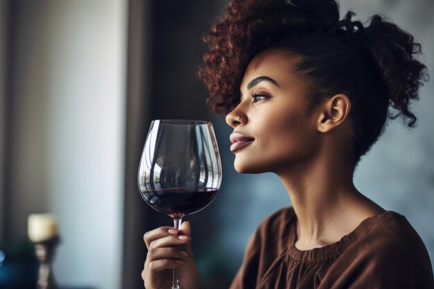 Premium Ai Image Shot Of A Young Woman Enjoying A Glass Of Wine At Home Created With Generative Ai