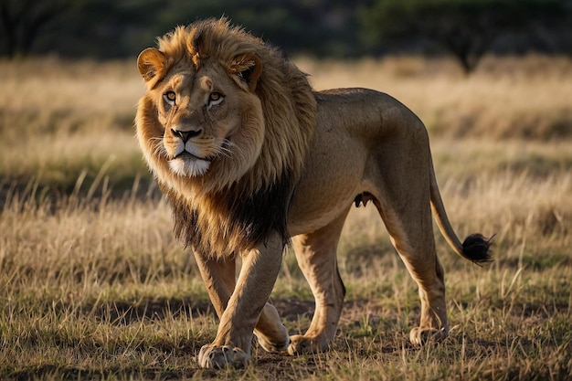 Premium Photo | Side view of a Lion walking looking at the camera ... Premium Photo | Side view of a Lion walking looking at the camera ...