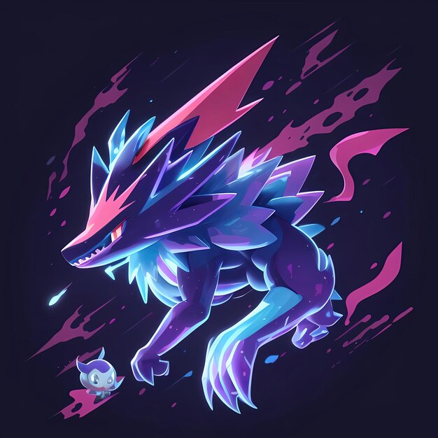 Premium Photo Silhouette Design Monsterinspired Pokemon On A Colourful Electric Lightning