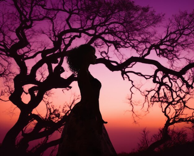 Premium Ai Image Silhouette Of A Woman Standing In Front Of A Tree At
