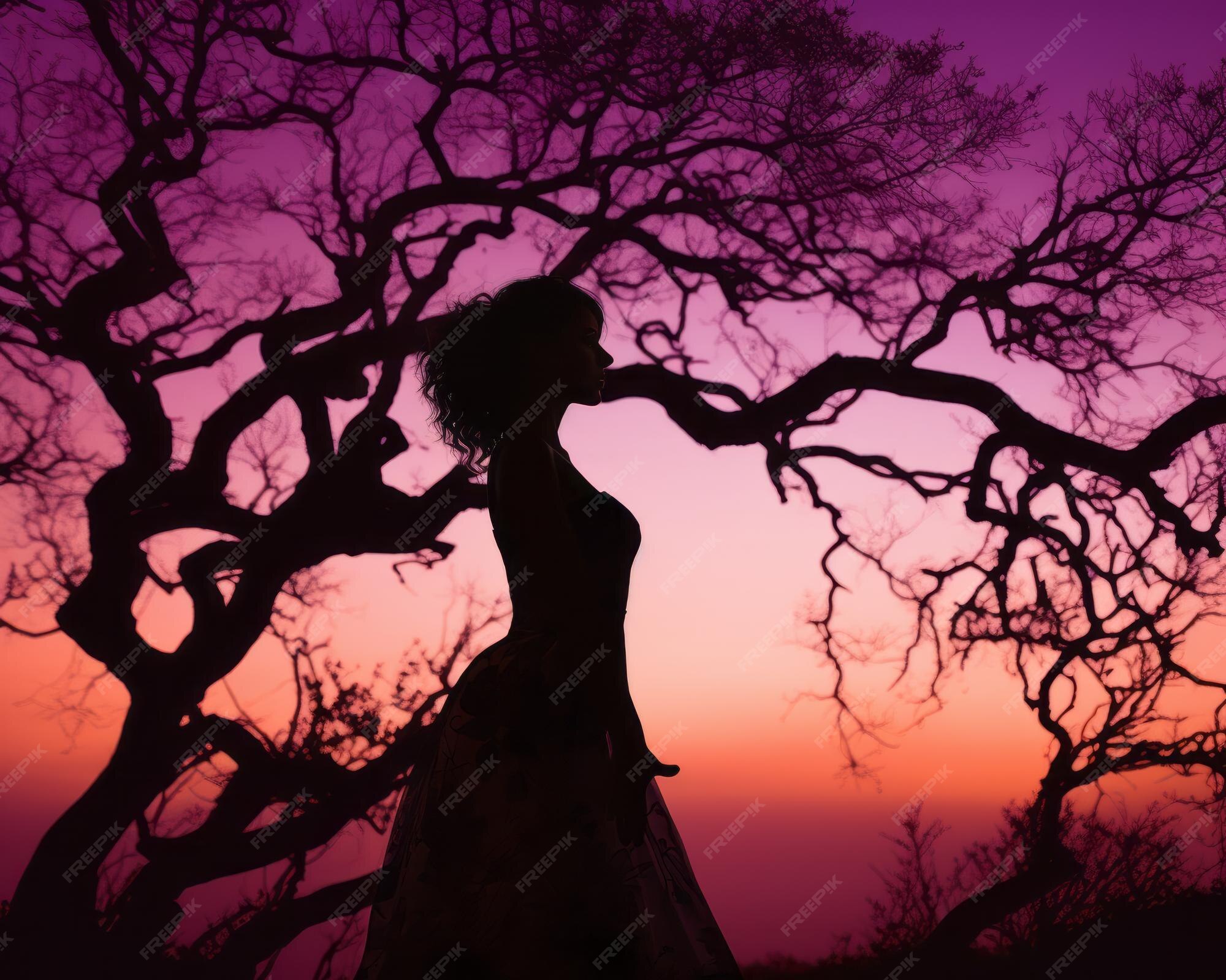 Premium Ai Image Silhouette Of A Woman Standing In Front Of A Tree At