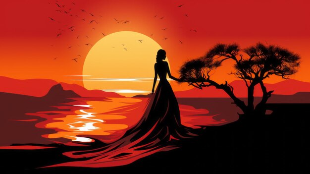 Premium Photo Silhouette Of A Woman Standing In Front Of A Tree At Sunset