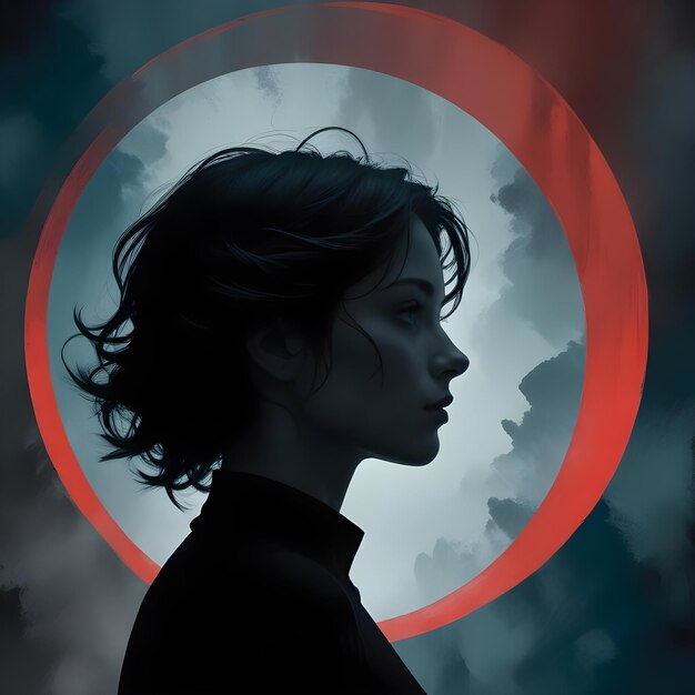 Silhouetted of girl women with red circle backdrop and dark wallpaper ... Silhouetted of girl women with red circle backdrop and dark wallpaper ...