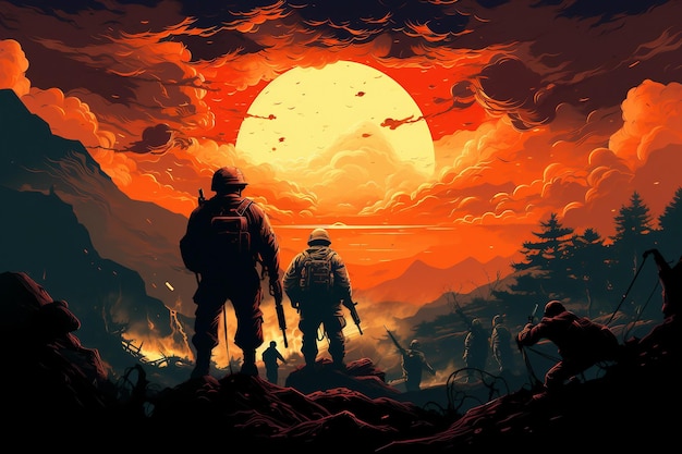 Premium AI Image | Silhouetted Warriors in an Epic Clash Premium AI Image | Silhouetted Warriors in an Epic Clash