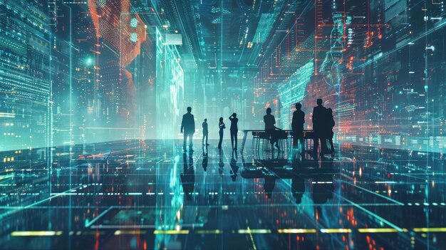 Silhouettes of People in a Futuristic Digital Cityscape | Premium AI ... Silhouettes of People in a Futuristic Digital Cityscape | Premium AI ...