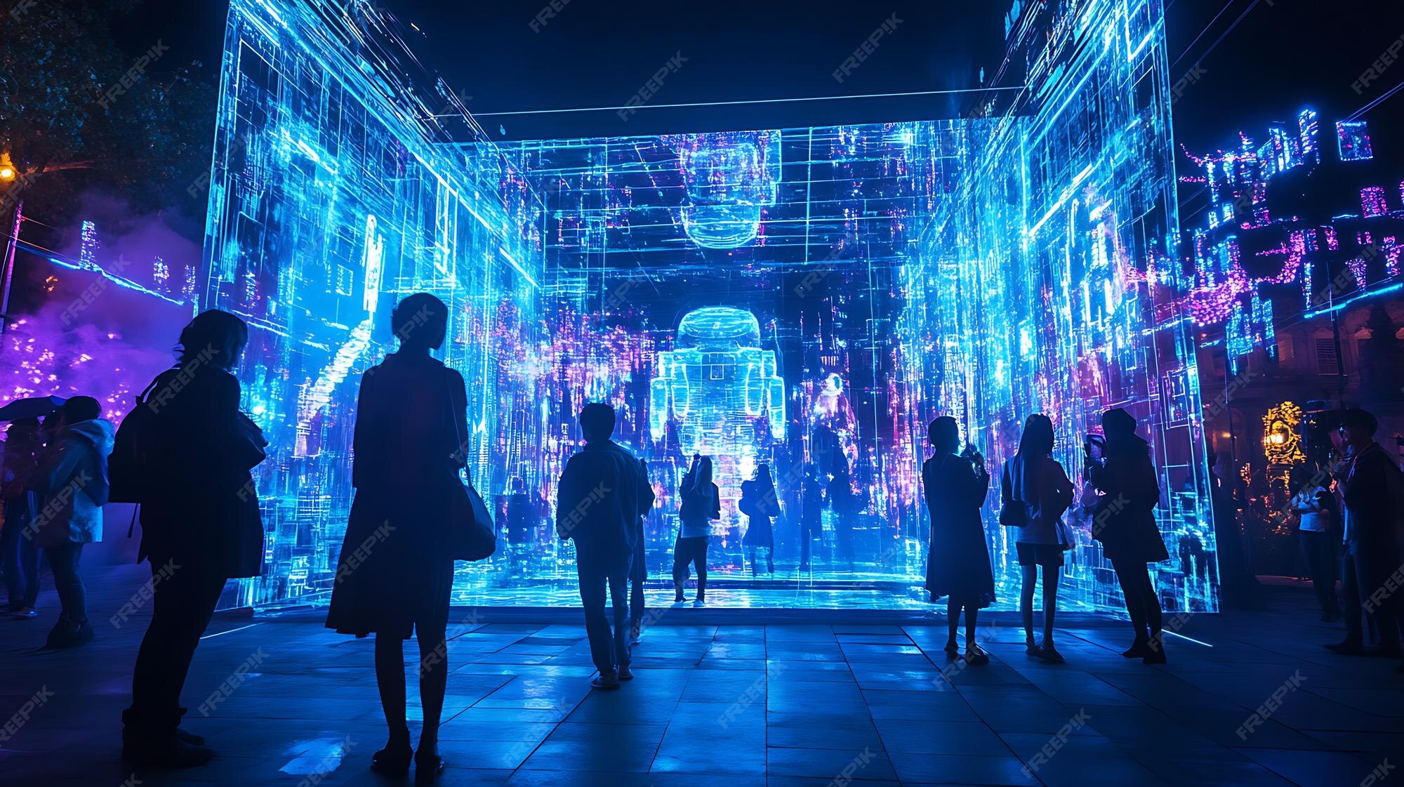 Silhouettes of People Watching a Futuristic Projection Mapping ... Silhouettes of People Watching a Futuristic Projection Mapping ...