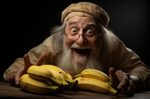 Premium Ai Image A Silly Old Man Is Pretending Banana Is His Mouth