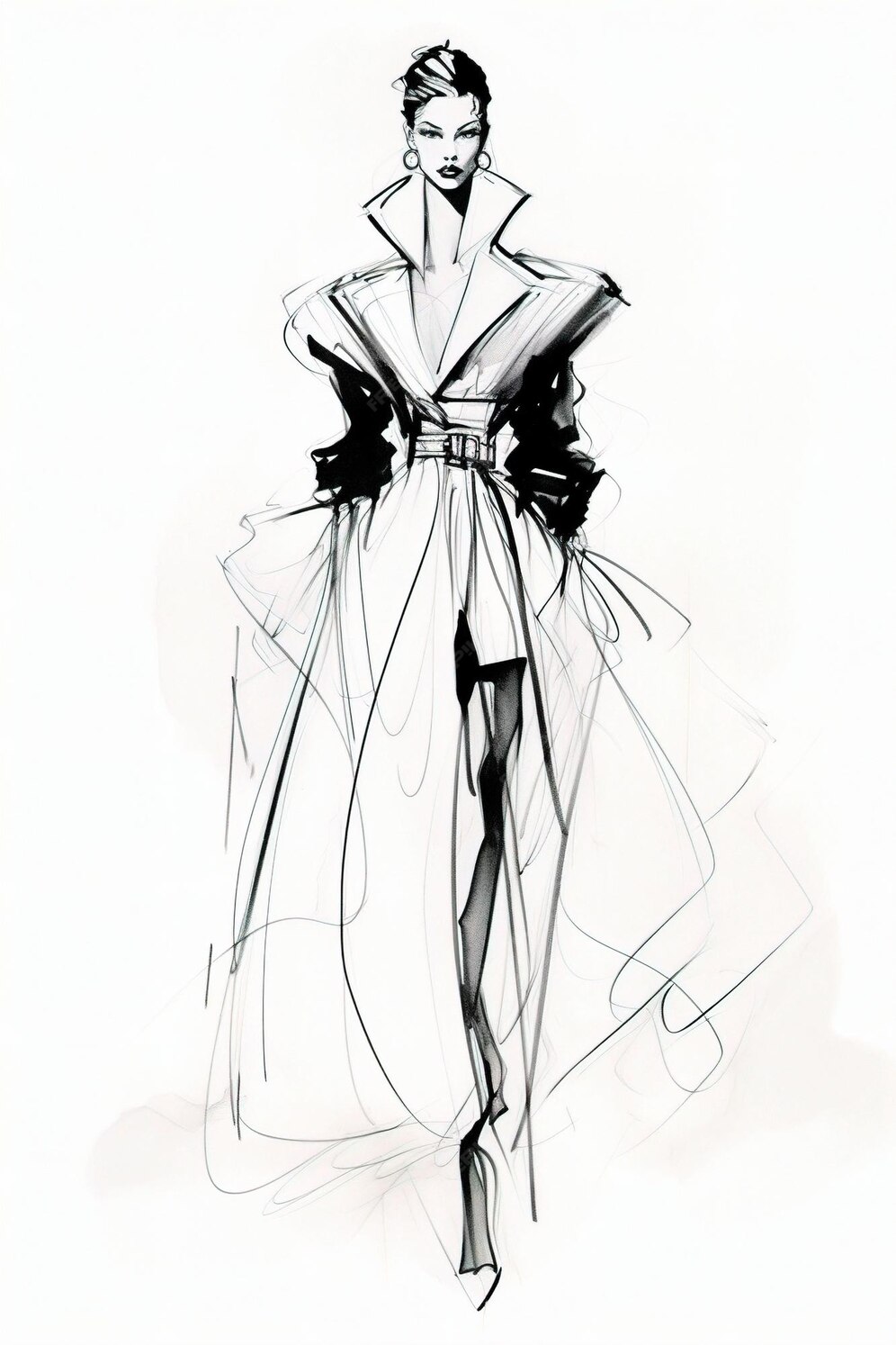 Premium AI Image | a sketch of a woman in a white dress with a long ... Premium AI Image | a sketch of a woman in a white dress with a long ...