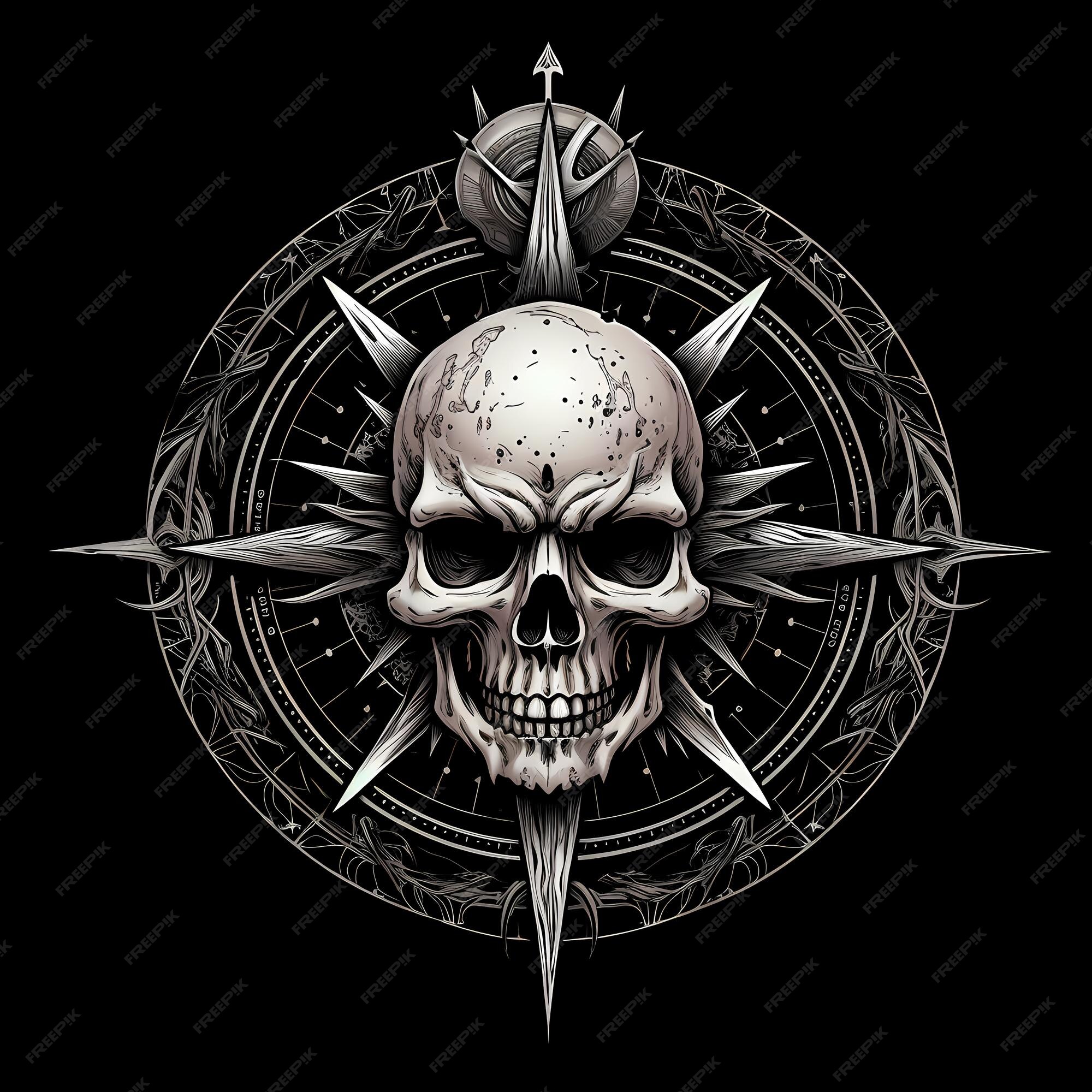 Premium Ai Image Skull And Compass Tattoo Design Illustration