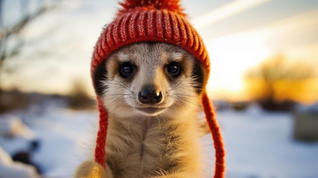 Premium AI Image | a small animal wearing a red hat Premium AI Image | a small animal wearing a red hat