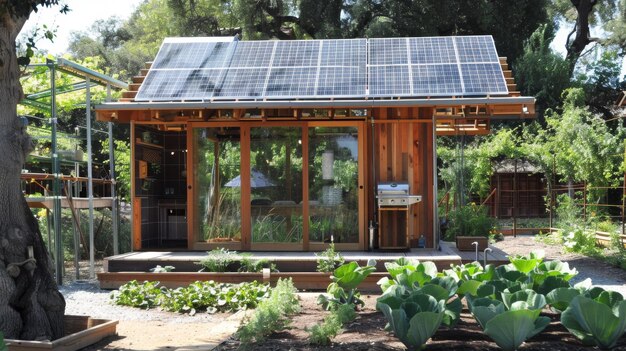 Small Wooden Structure With Solar Panel | Premium AI-generated image Small Wooden Structure With Solar Panel | Premium AI-generated image