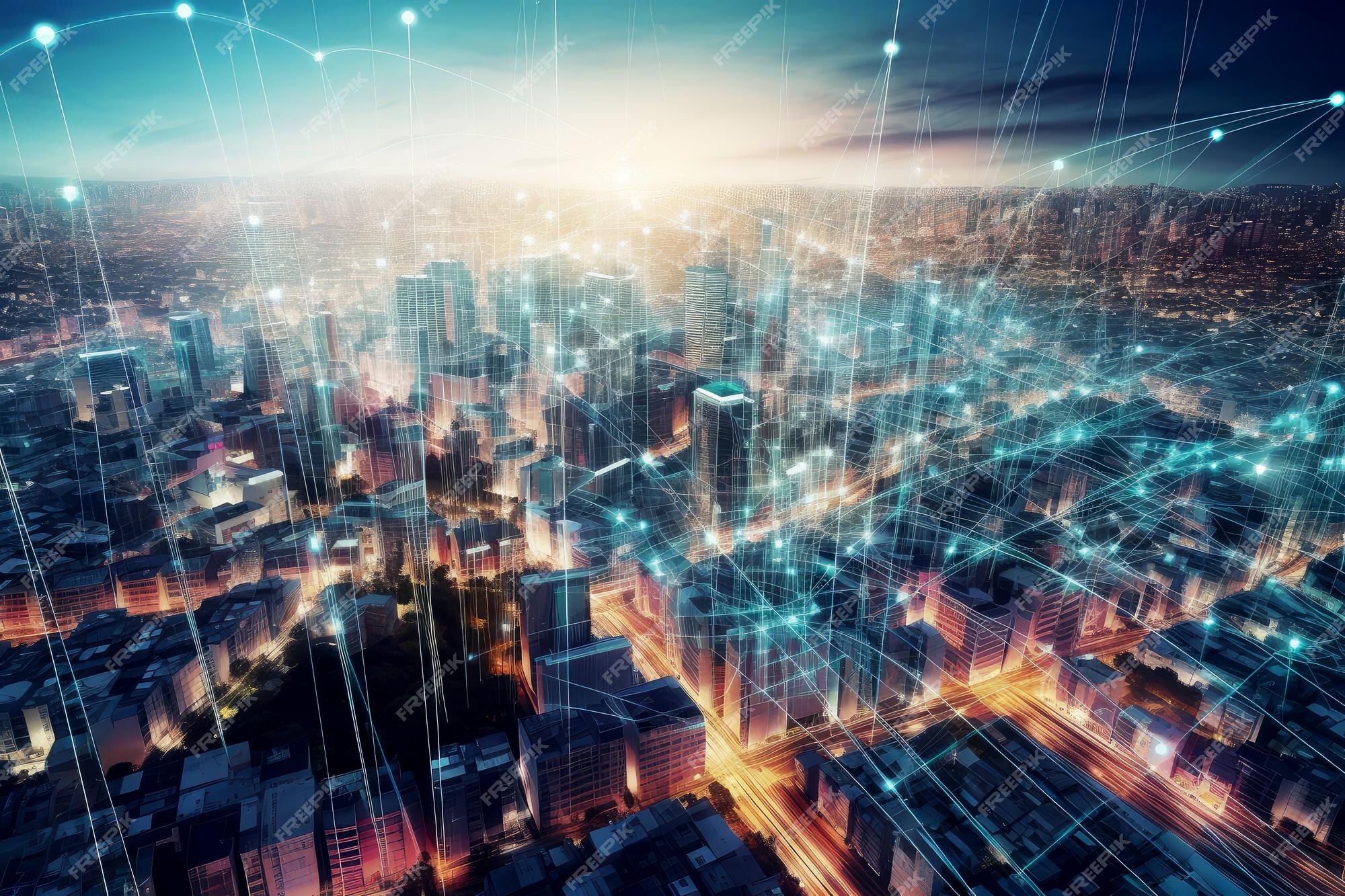Premium Photo | Smart city network interconnection AI generation Premium Photo | Smart city network interconnection AI generation