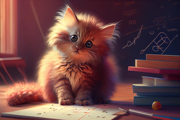 Premium AI Image | Smart kitten does homework AI generated Premium AI Image | Smart kitten does homework AI generated