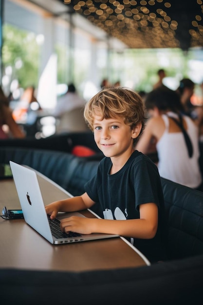 Premium Photo | Smart little schoolboy work on personal computers learn ...