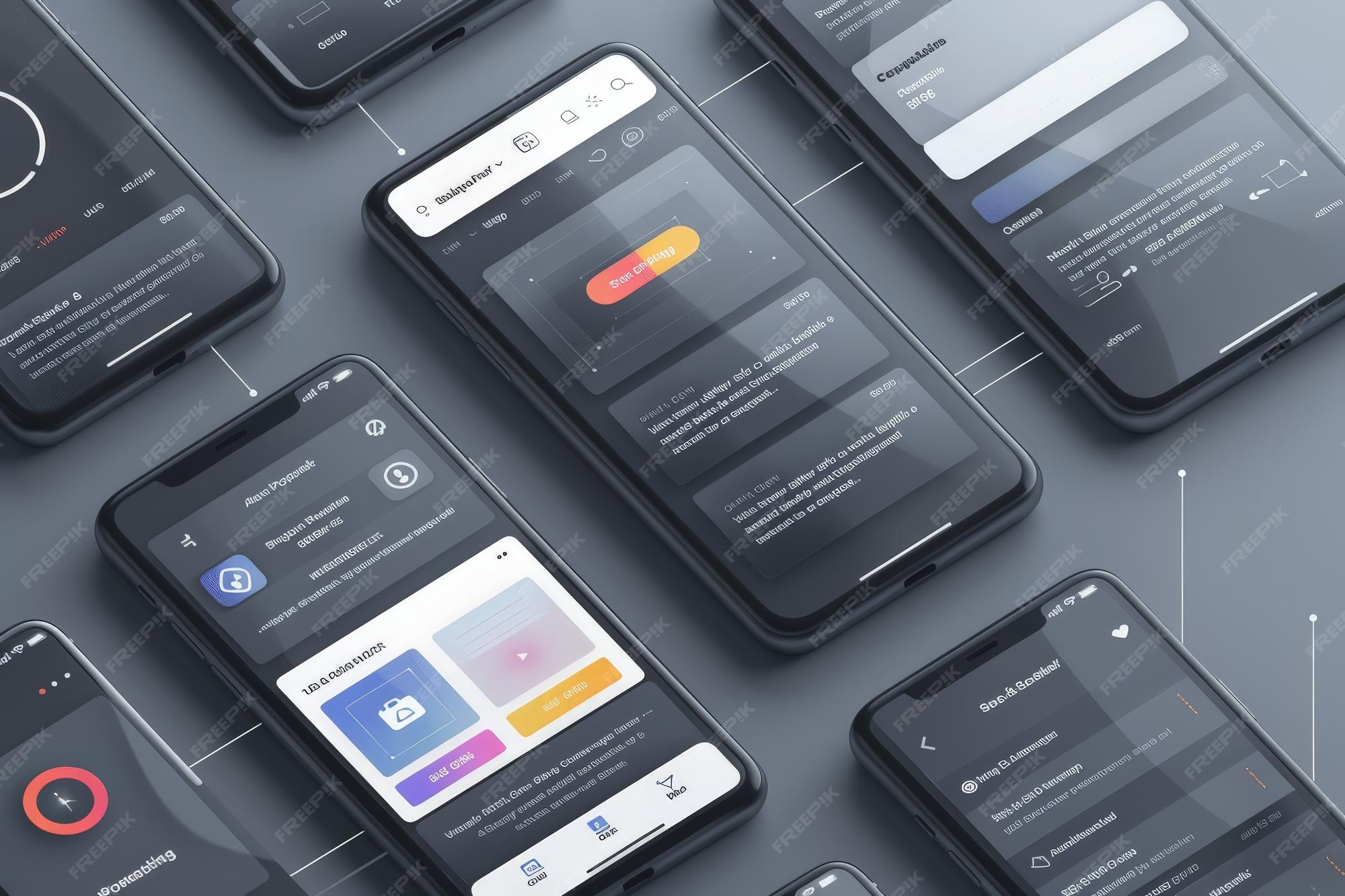 Smartphone Mobile App Interface Mockup With Ui Active Blocks And