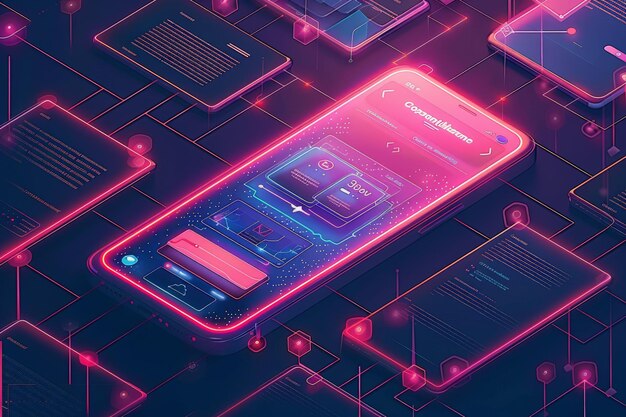Smartphone Mobile App Interface Mockup With Ui Active Blocks And Connections Ack Of Ui Ux Gui