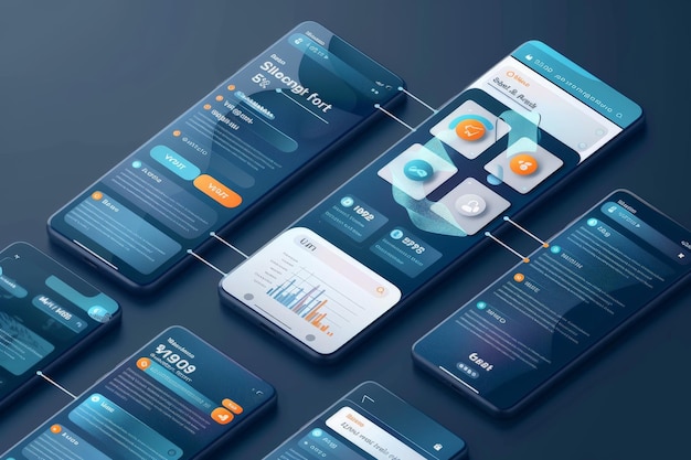 Smartphone Mobile App Interface Mockup With Ui Active Blocks And Connections Ack Of Ui Ux Gui