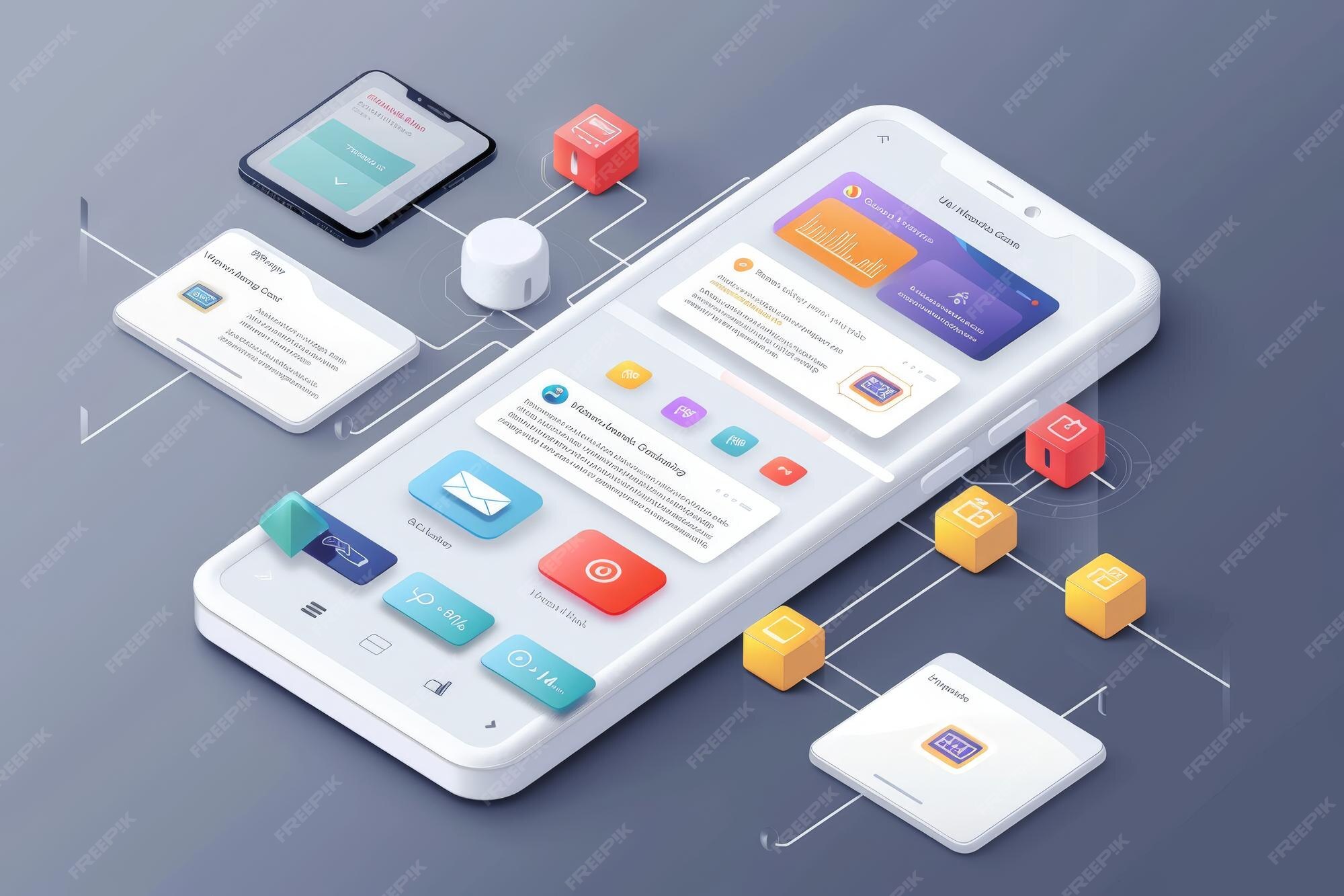 Smartphone Mobile App Interface Mockup With Ui Active Blocks And Connections Ack Of Ui Ux Gui