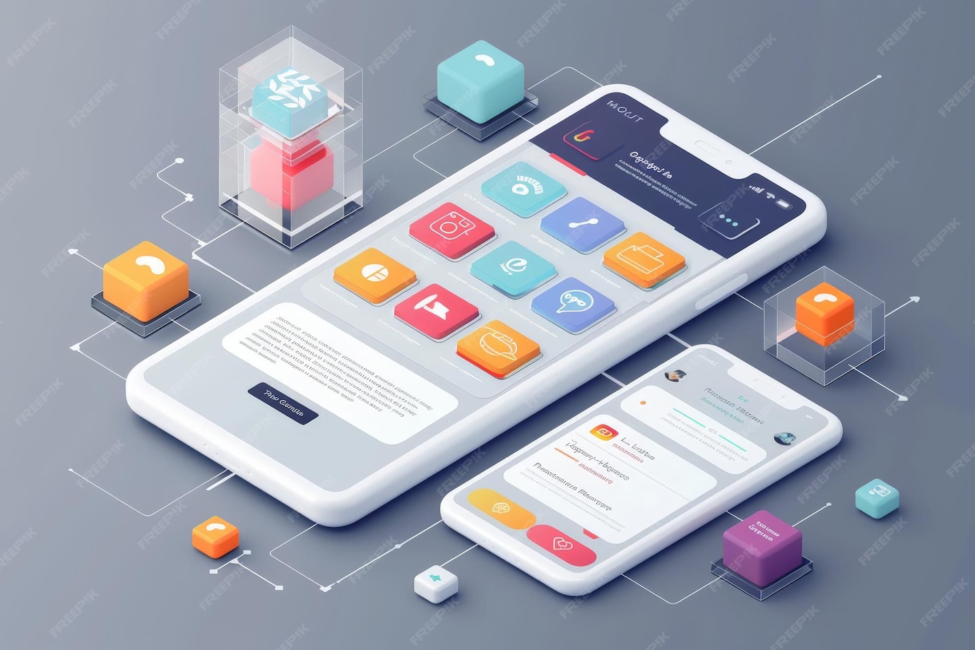 Smartphone Mobile App Interface Mockup With Ui Active Blocks And