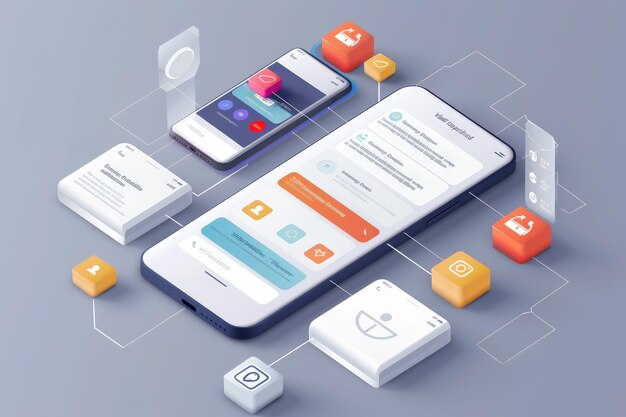 Smartphone Mobile App Interface Mockup With Ui Active Blocks And Connections Ack Of Ui Ux Gui