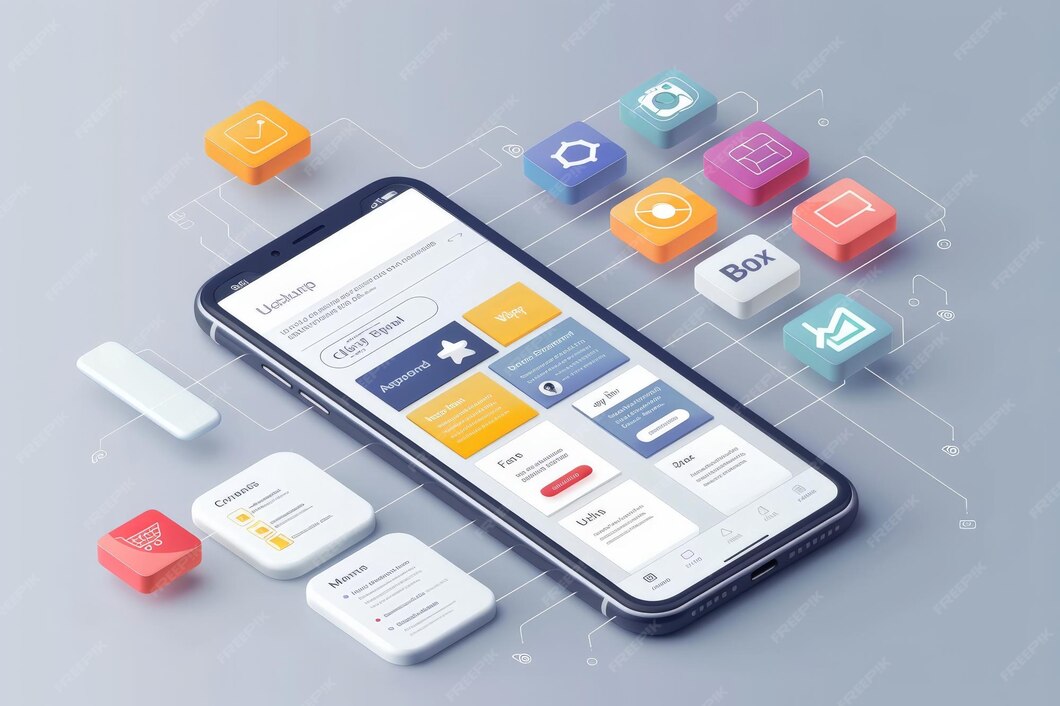 Smartphone Mobile App Interface Mockup With Ui Active Blocks And
