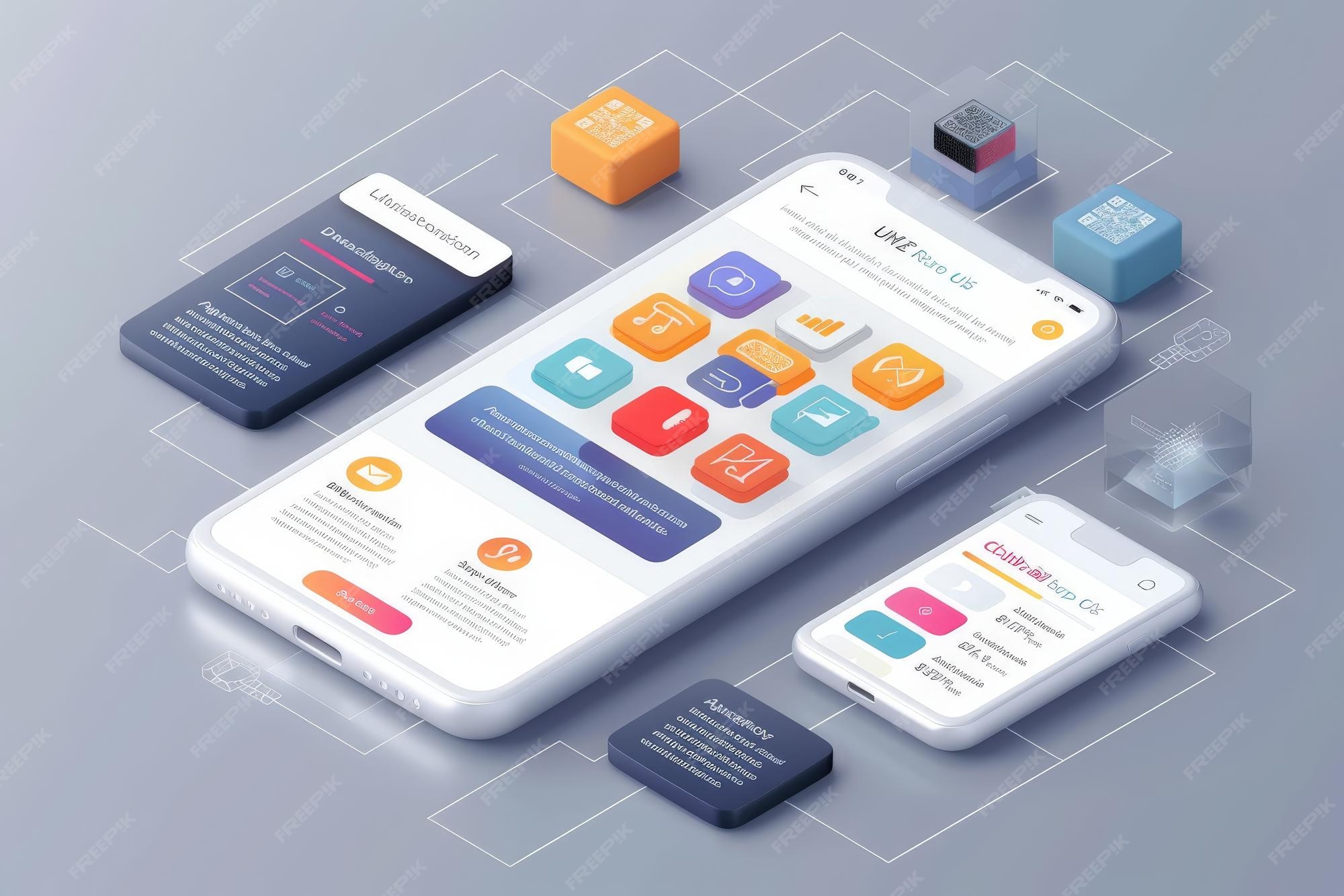 Smartphone Mobile App Interface Mockup With Ui Active Blocks And Connections Ack Of Ui Ux Gui