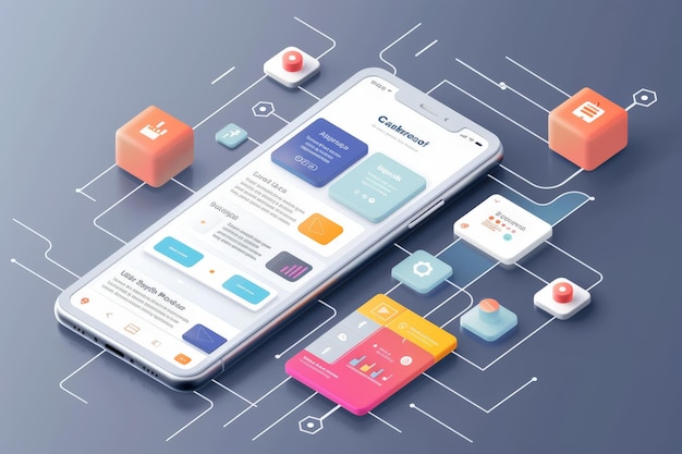 Smartphone Mobile App Interface Mockup With Ui Active Blocks And Connections Ack Of Ui Ux Gui