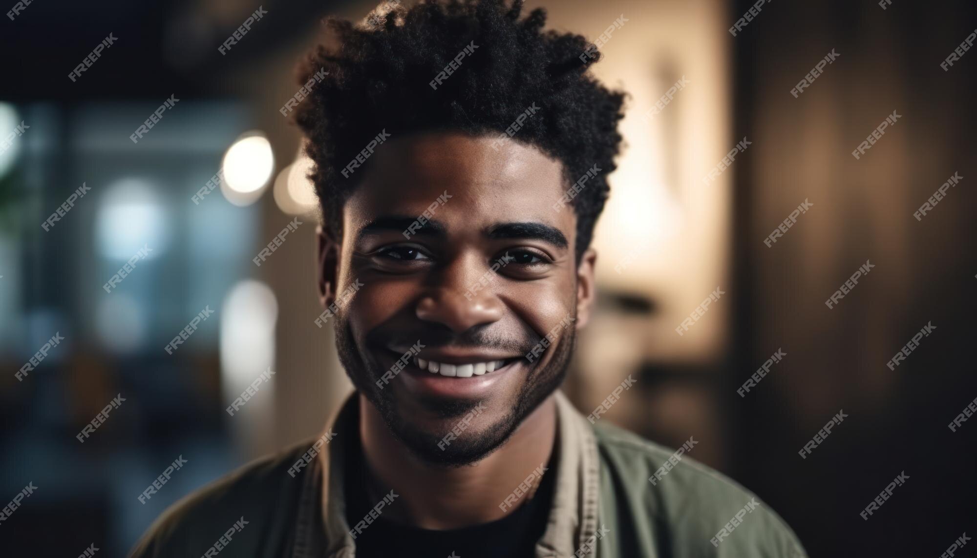 Premium Ai Image Smiling Afro American Man Looking At Camera